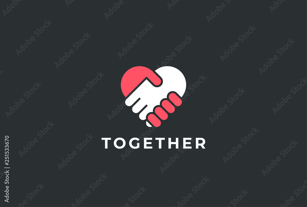 Two hands together. Heart symbol. Handshake icon, logo, symbol, design ...