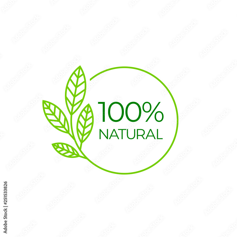 100% natural, round label green stamp. Natural product symbol, vector ...