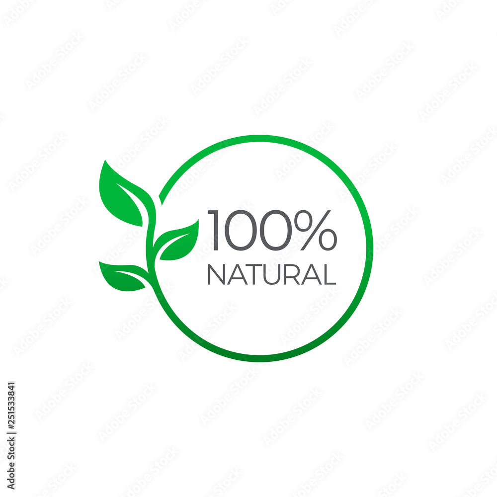 100% natural, round label green stamp. Natural product symbol, vector ...