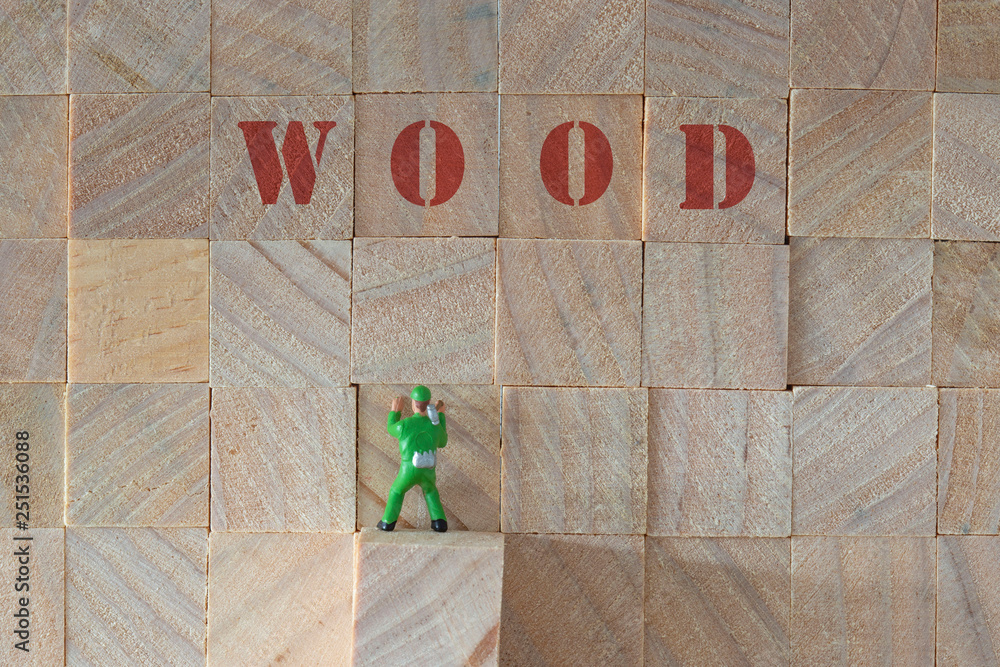 Wood stacked with the word wood and a miniature scale model builder ...