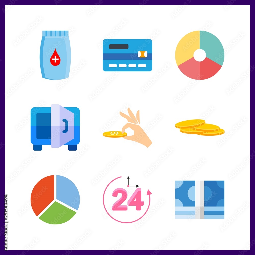 9 banking icon. Vector illustration banking set. pie chart and credit ...