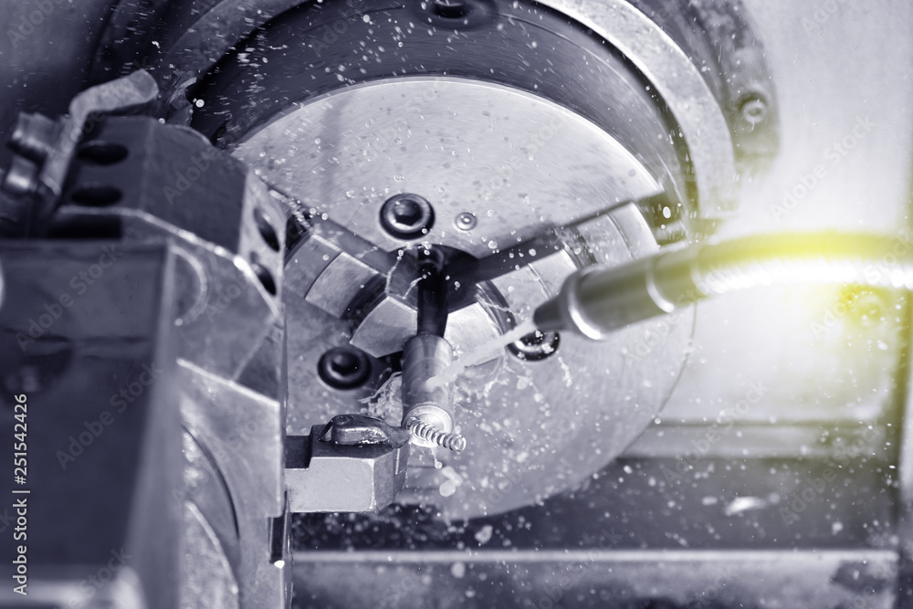 Spindle chuck and installed metal part in pocessing on high precision ...