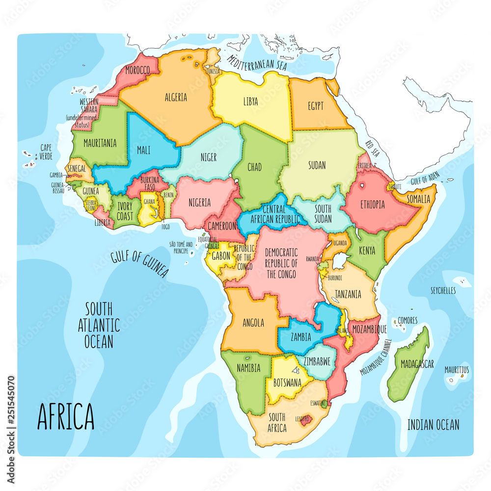 Colorful hand drawn political map of Africa. Stock Vector | Adobe Stock Colorful hand drawn political map of Africa. Stock Vector | Adobe Stock