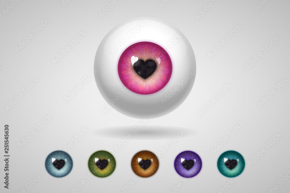 Eyeball and colored irises with heart-shaped pupils Stock Vector ...