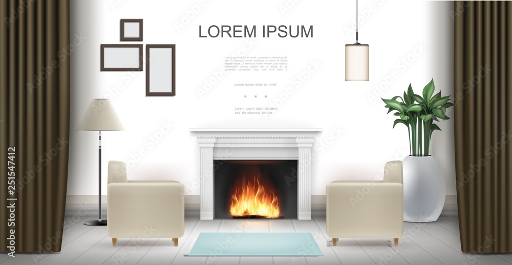 Realistic Living Room Interior Background Stock Vector | Adobe Stock