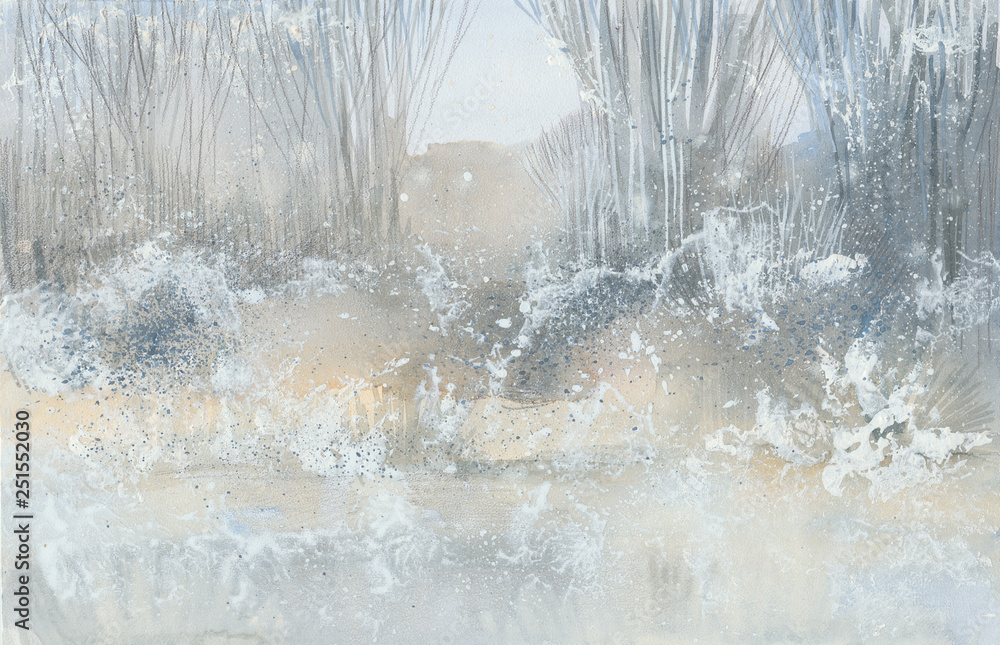 watercolor winter landscape Stock Illustration | Adobe Stock