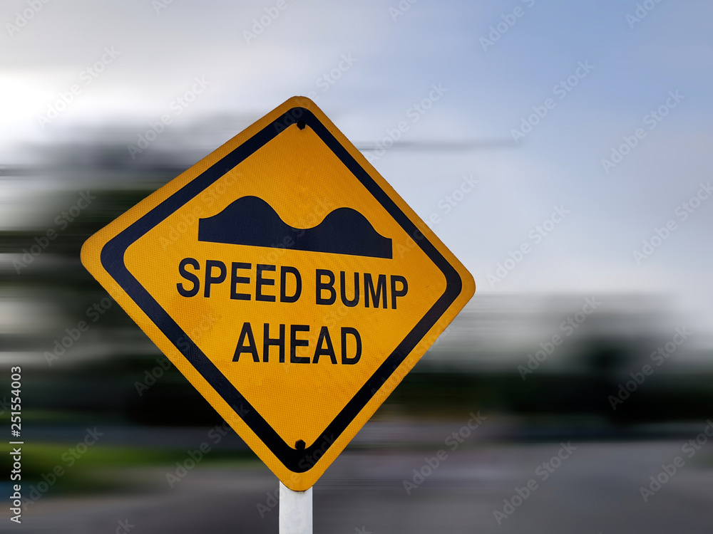 Speed Bump Sign - Yellow Road Traffic Warning Sign, on a Speeding ...