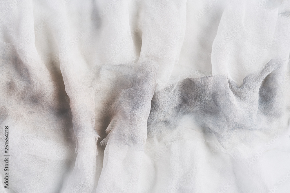 White and gray wrinkled silk. Air folds. Silk fabric texture for ...