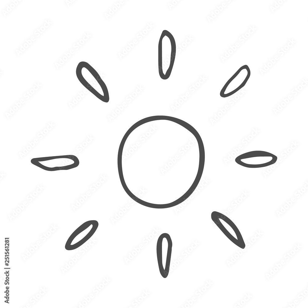 Cute cartoon hand drawn sun drawing. Sweet vector black and white sun ...