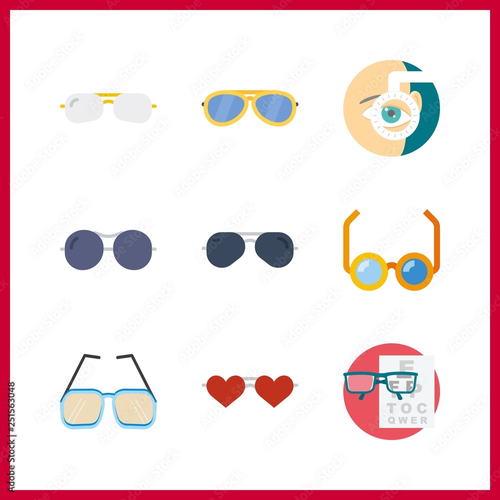9 sight icon. Vector illustration sight set. reading glasses and ...