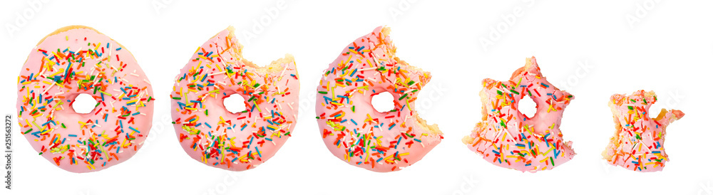 Five stages of donut biting on white background 스톡 사진 | Adobe Stock