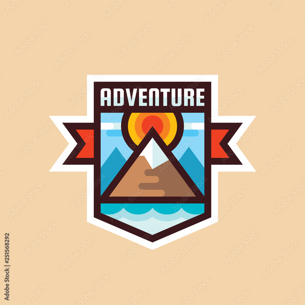 Adventure mountain - concept badge vector illustration. Expedition ...