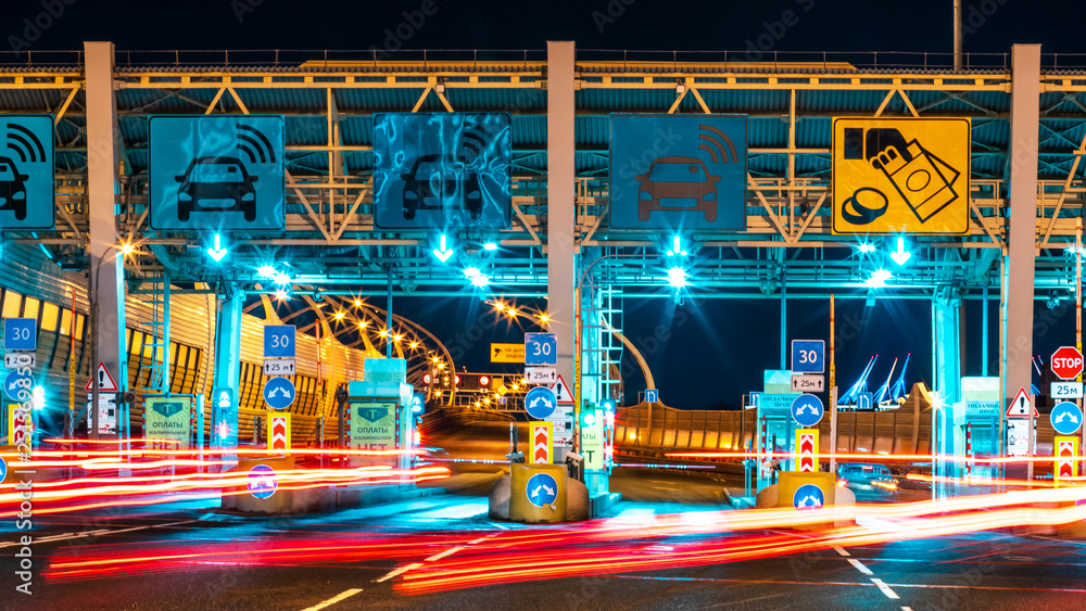 Cars Passing Through The Automatic Point Of Payment On A Toll Road ...
