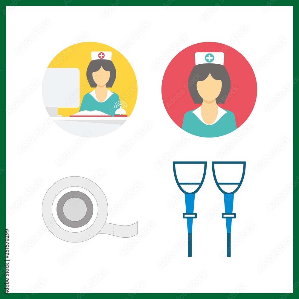 4 recovery icon. Vector illustration recovery set. crutch and nurse ...