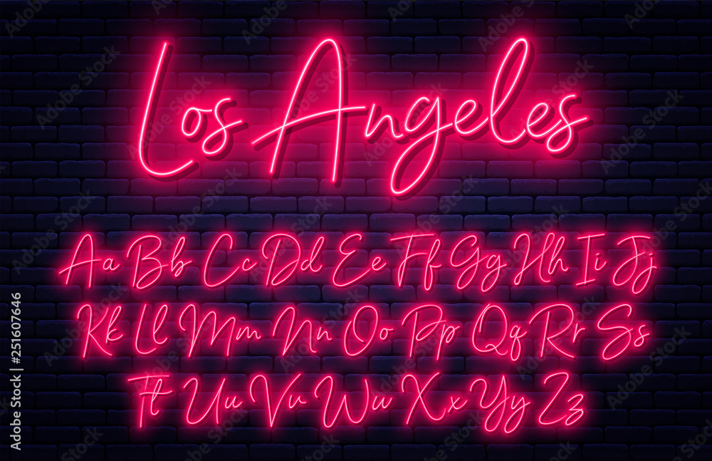 Stockvector Glowing Neon Script Alphabet Neon Font With Uppercase And