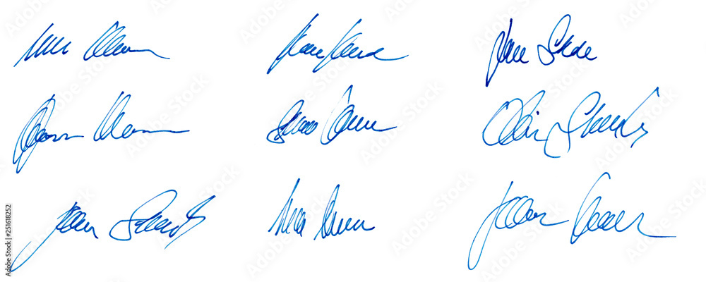 Handwritten signatures concept of signed document with ink pen isolated ...