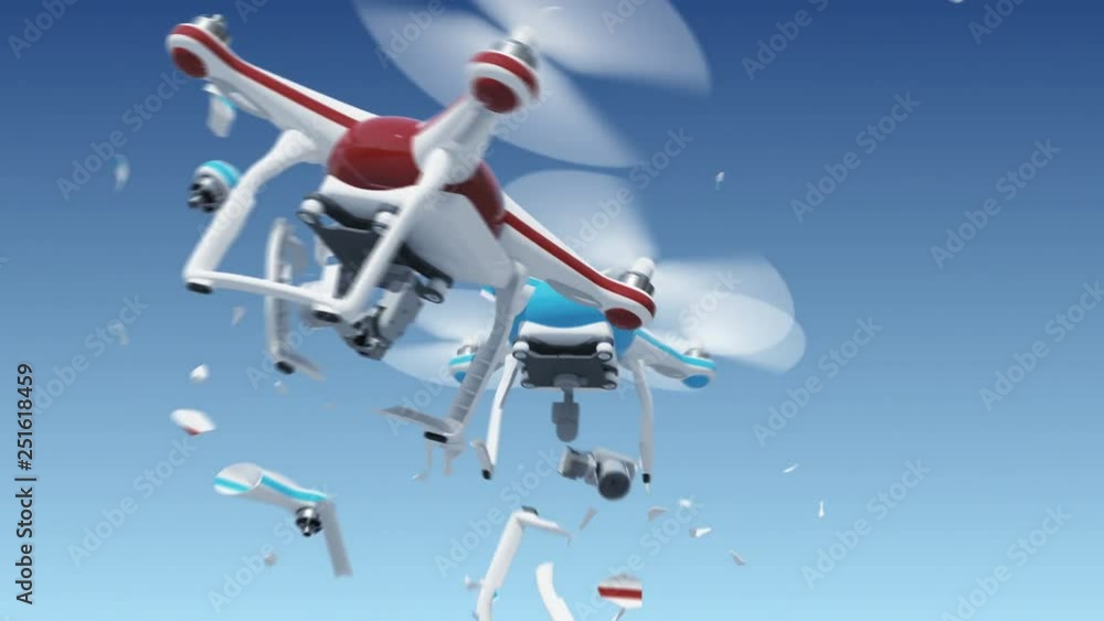 Collision of Two Drones in the Air Beautiful 3d Animation on Sky Background and Green Screen ...