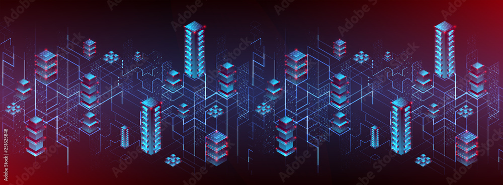 Isometric big data flow processing concept, cloud database. Abstract ...