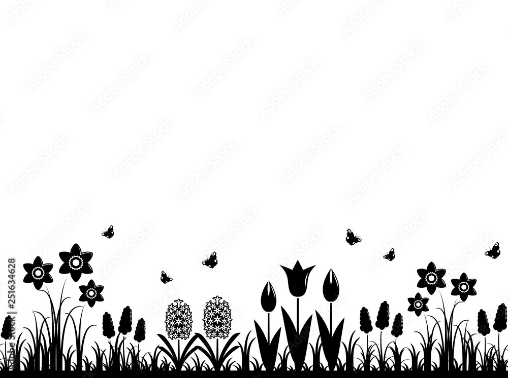 Spring Flowers Clip Art Black And White Borders