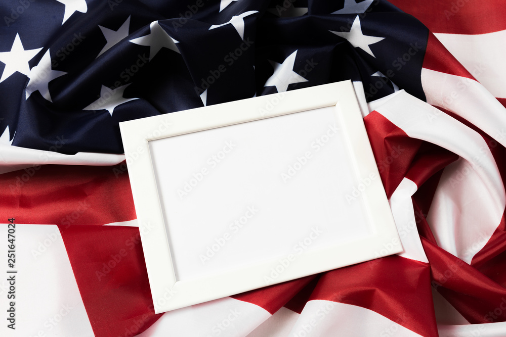 frame on American flag background - Image. Stock Photo | Adobe Stock
