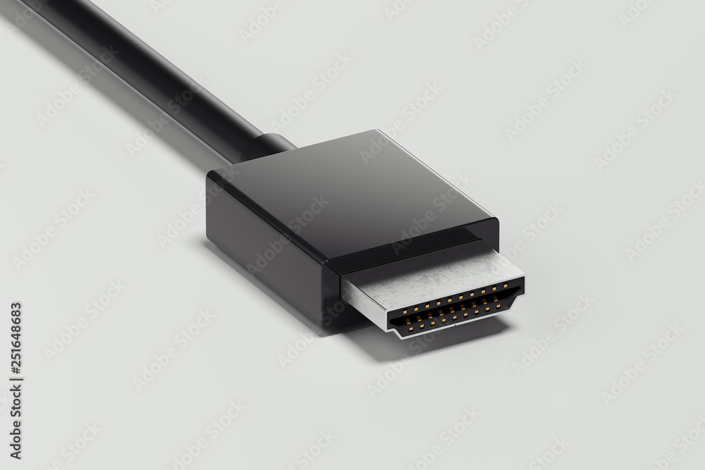 Black realistic hdmi cable isolated on white background. 3d rendering ...
