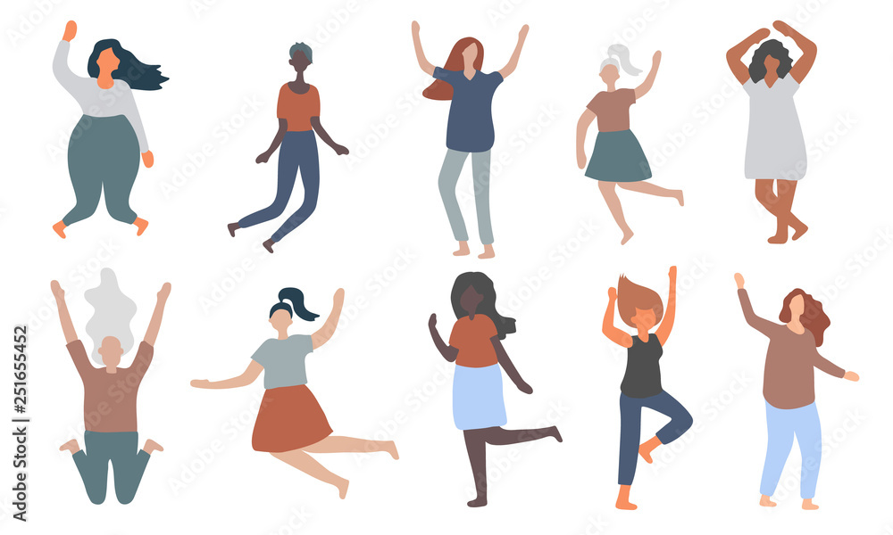 Multiracial women of different figure type and size dressed in comfort ...