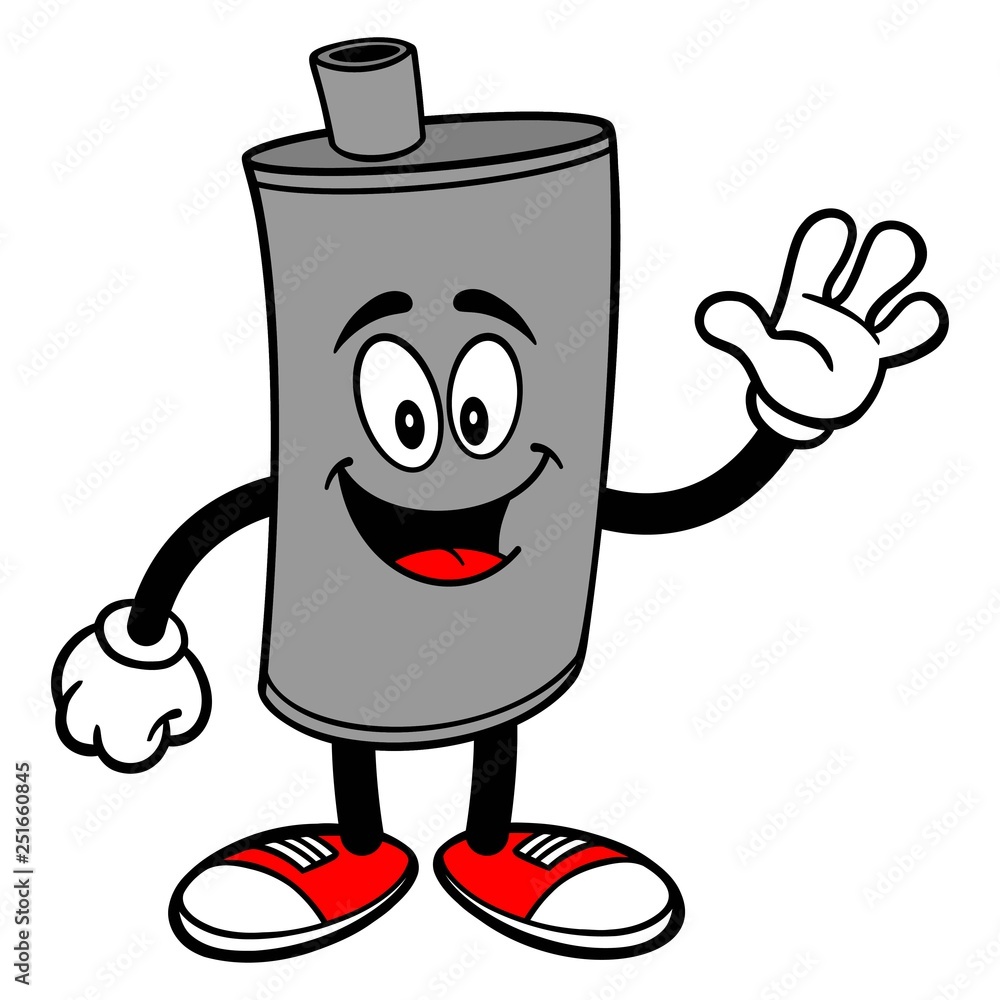 Car Muffler Mascot Waving - A vector cartoon illustration of a car ...