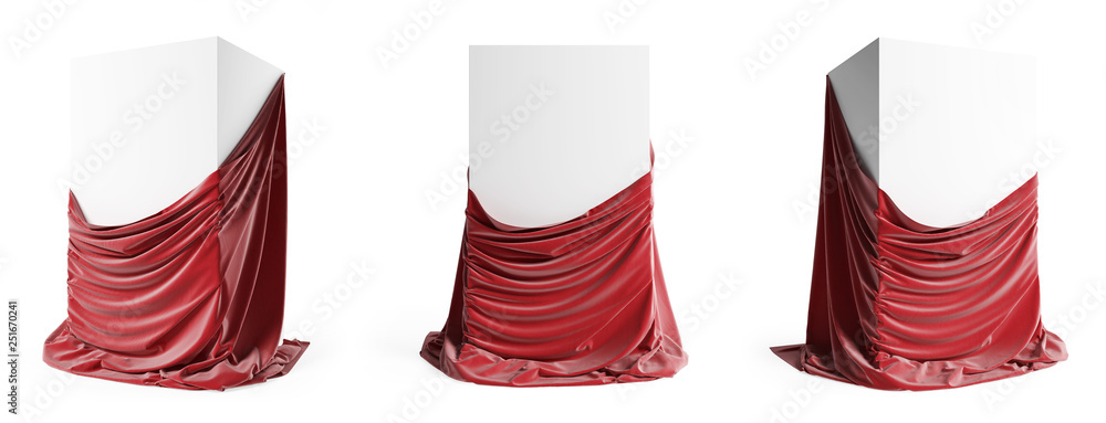 Set of presentation podiums with a red silk cloth. Empty podium with ...