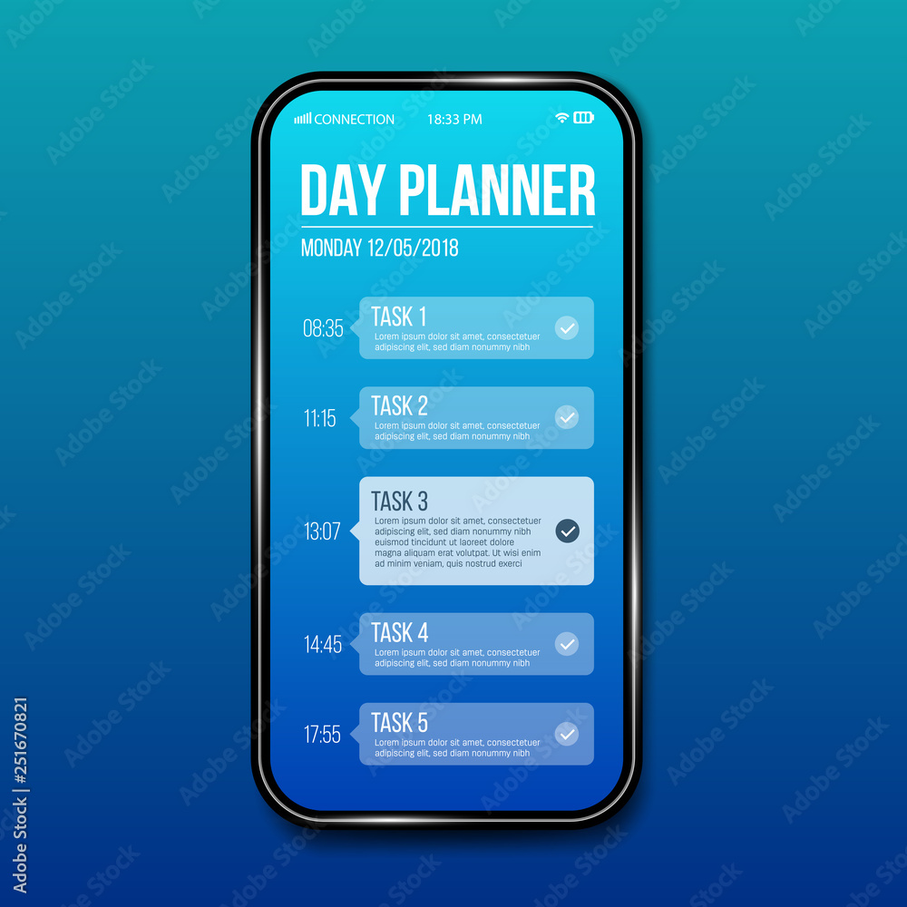 Creative vector illustration of phone day planner template, calendar ...
