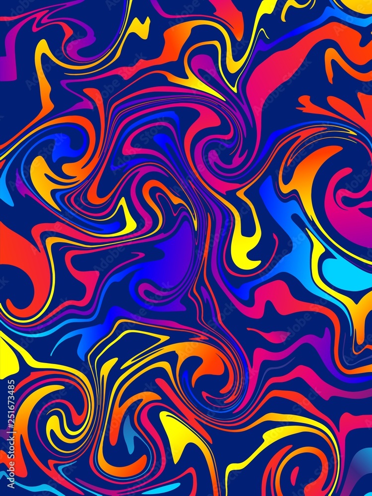 Colorful fluid concept backdrop, oil spill on dark blue. Gradient ...