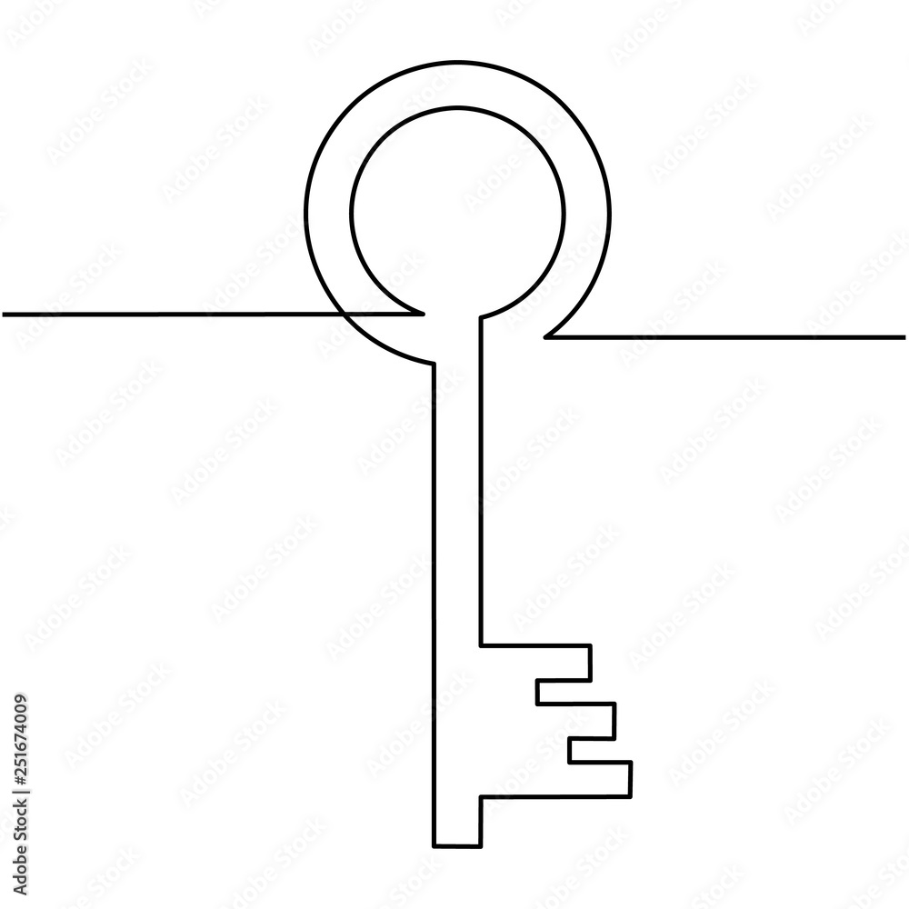 one line drawing of isolated vector object - old key. Stock Vector ...