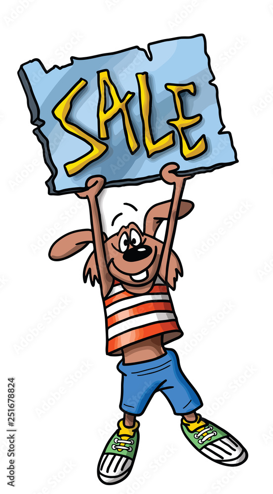 Cartoon dog holding a sale card in his hands vector illustration Stock ...
