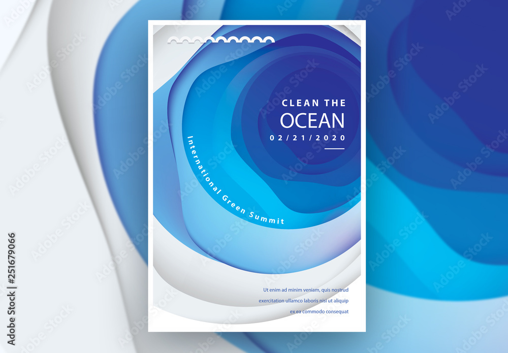 Poster Layout with Abstract Ocean Cutout Illustration Stock Template ...