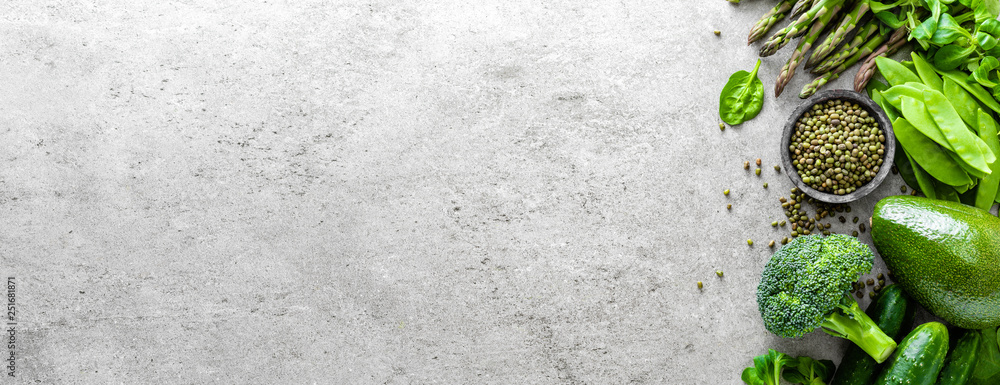 Healthy vegetarian food concept background, fresh green food selection ...