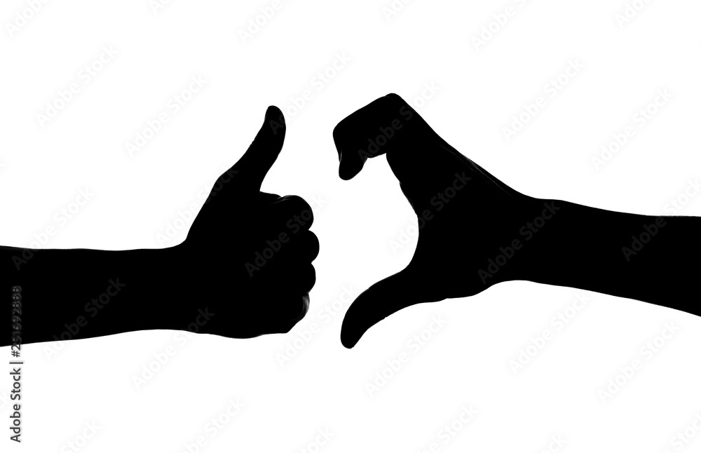 Friendzone symbol. One hand showing thumb up, another shape of heart ...