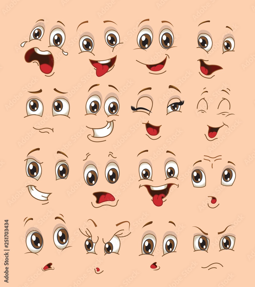 face expression set. vector illustration emoticon cartoon Stock Vector ...