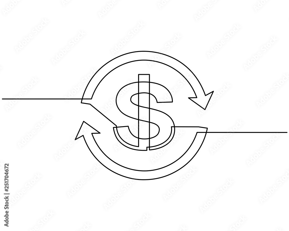 continuous line drawing of currency circulate icon. Dollar icon ...