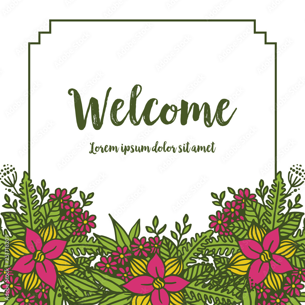 Vector illustration crowd of flower frames for welcome card hand drawn ...
