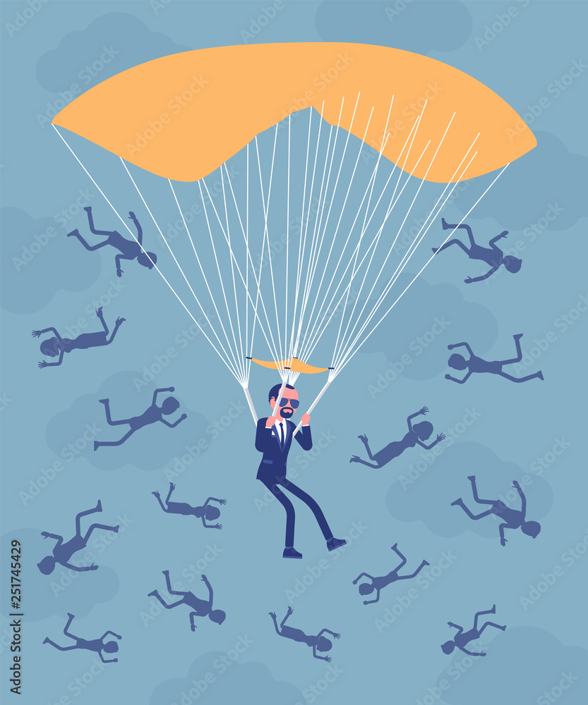 Vetor de Golden parachute benefit for businessman. High level executive ...