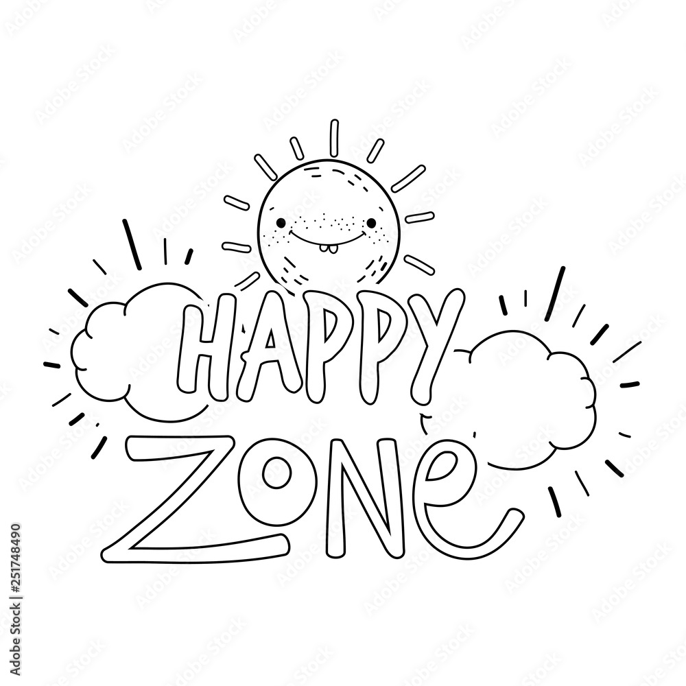 happy kids zone word label with sun kawaii Stock Vector | Adobe Stock