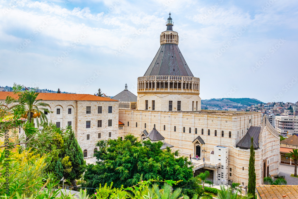Poster Cityscape of Nazareth with Basilica of the annunciation, Israel ...