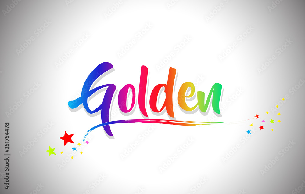 Golden Handwritten Word Text with Rainbow Colors and Vibrant Swoosh ...