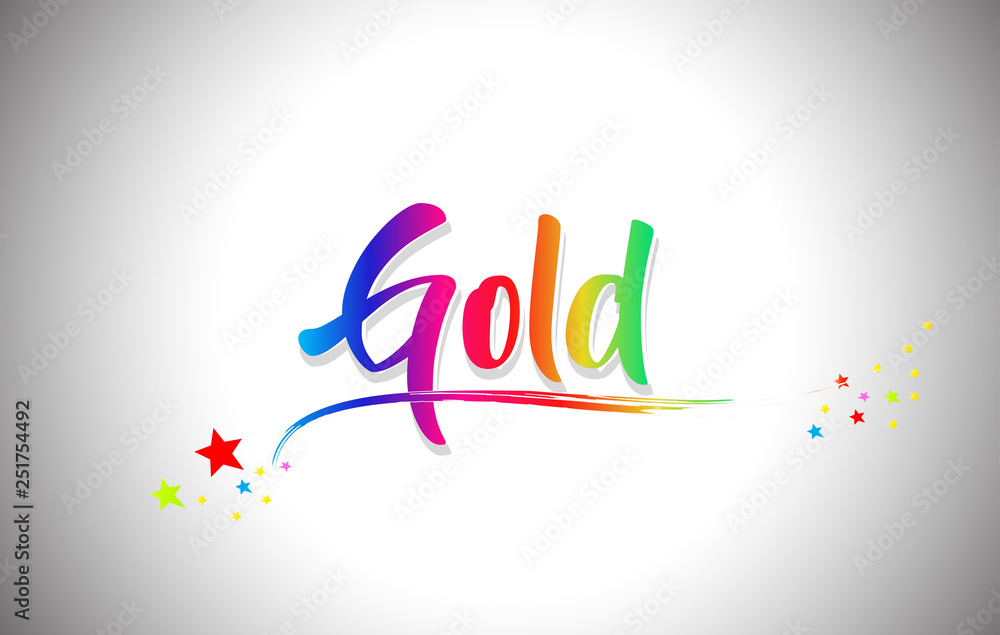 Gold Handwritten Word Text with Rainbow Colors and Vibrant Swoosh ...