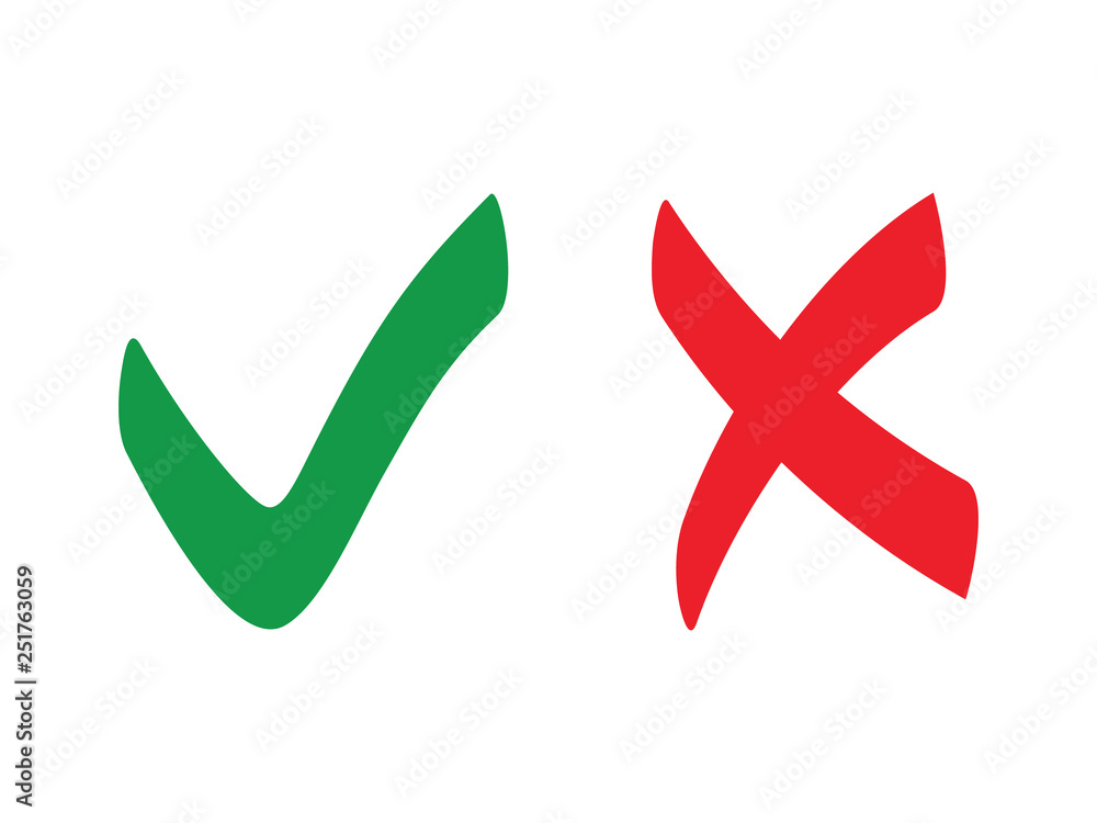 Vink en kruis borden aan. Groen vinkje OK en rode X-pictogrammen ...