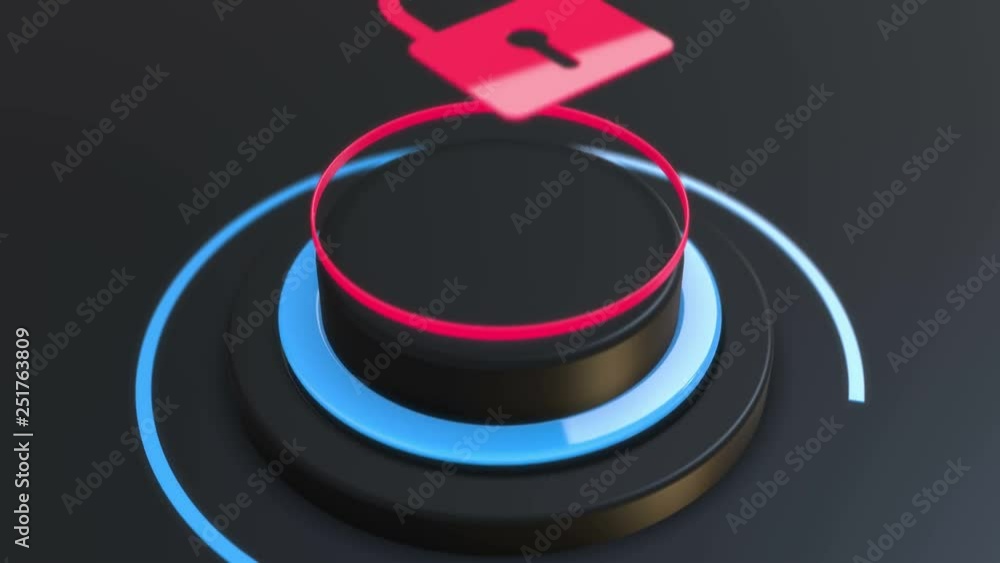 Button security access to personal information. 3D video animation ...