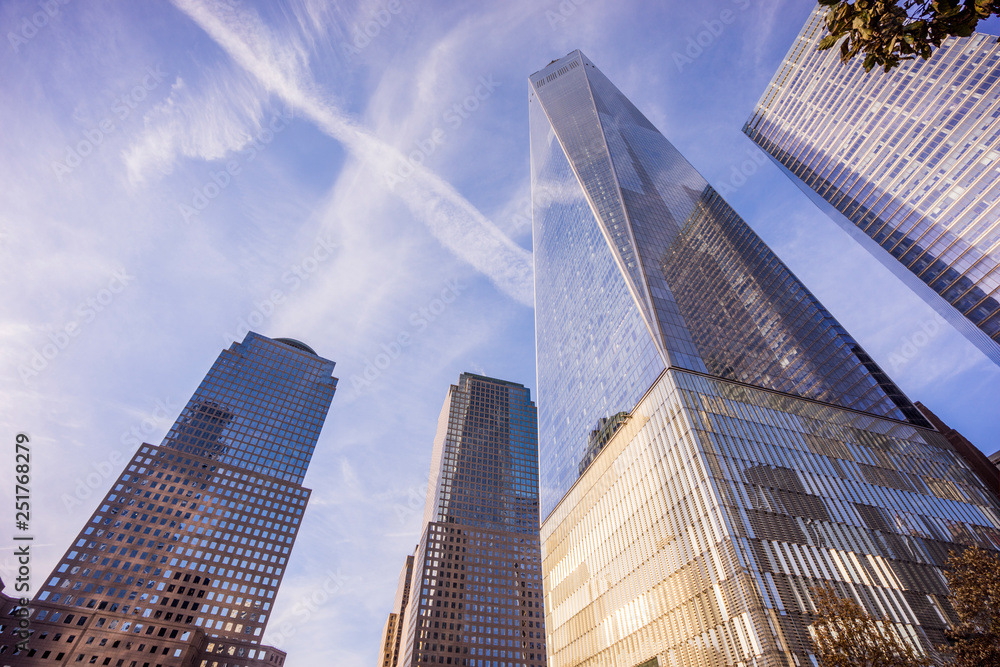 Perspective from below the One World Trade Center in New York Stock ...