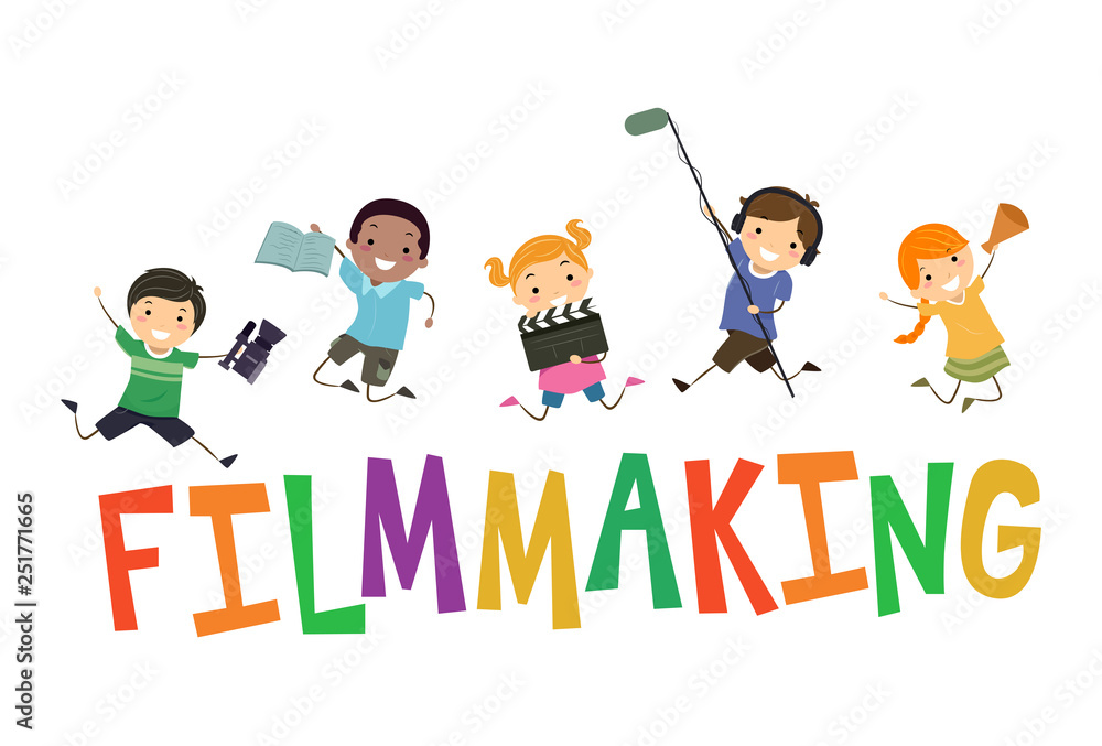 Stickman Kids Film Making Illustration Stock Vector | Adobe Stock