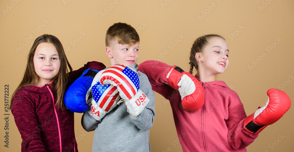 Friendly sparring. American sport concept. Children sporty practicing ...