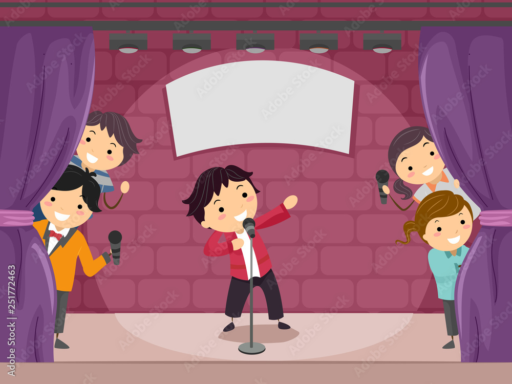 Stickman Kids Comedy Stage Mic Illustration Stock Vector | Adobe Stock