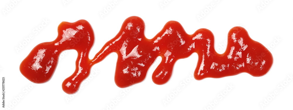 Ketchup, tomato sauce splatter, spill isolated on white background, top ...